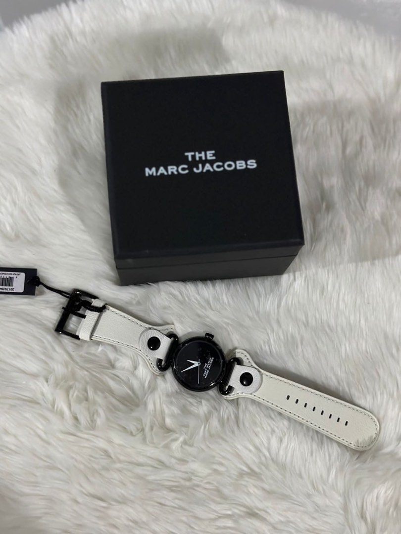 Marc Jacobs The Cuff Watch MJ0120179294 Ladies Black Dial White Leather ...