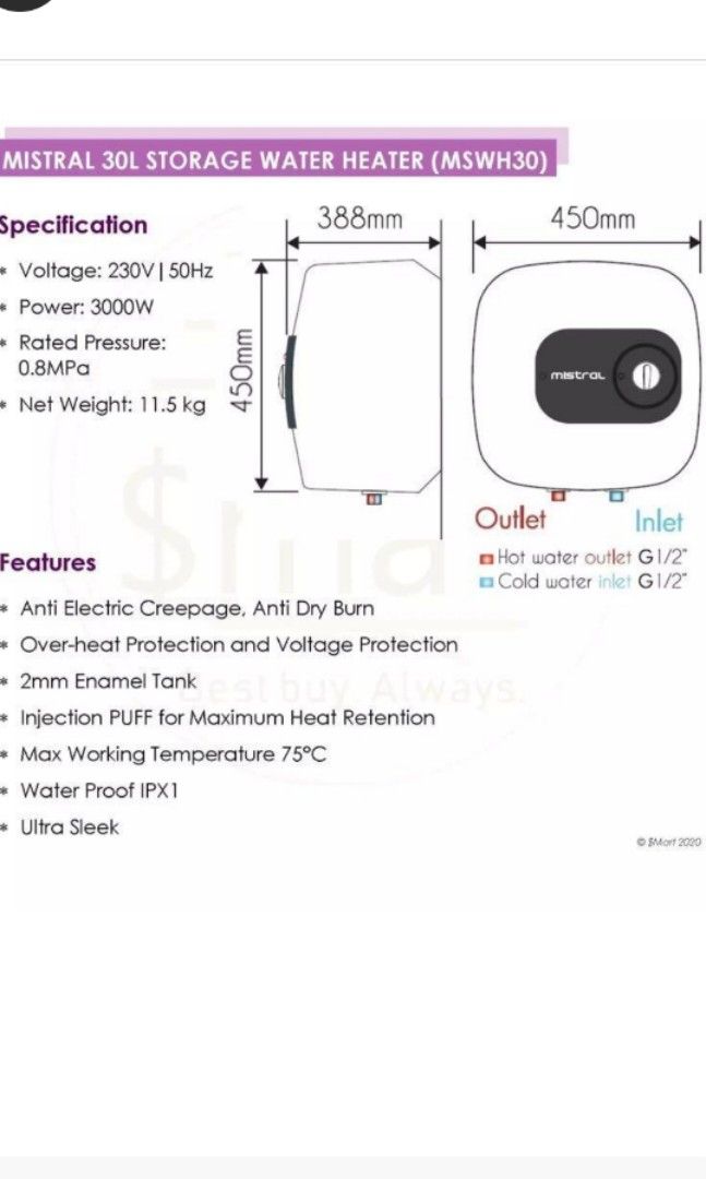Mistral 30l storage heater, TV & Home Appliances, Water Heater ...
