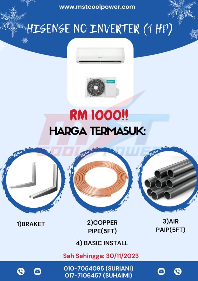 NEW AIRCOND BRAND HISENSE NO INVERTER (1HP), TV & Home Appliances, Air ...