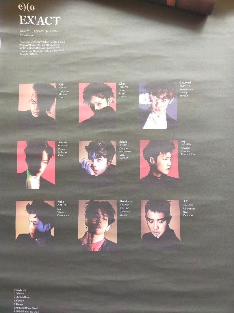 Official Poster EXO Album EX'ACT Monster Black Version, K-Wave di Carousell