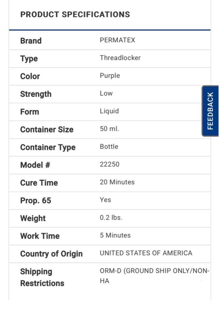 Permatex Threadlocker Purple, Furniture & Home Living, Home Improvement ...