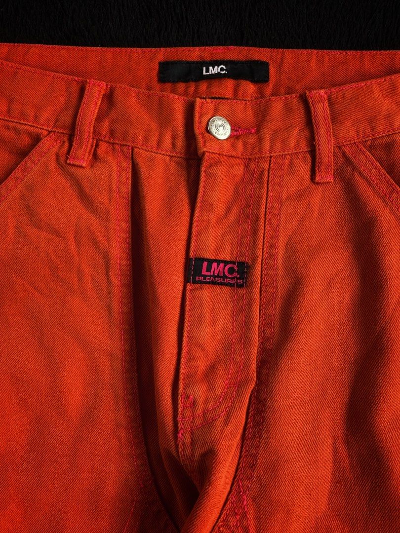 PLEASURES X LMC DOUBLE KNEE CONTRAST STITCH ORANGE DENIM PANTS, Men's Fashion, Bottoms, Jeans on ...