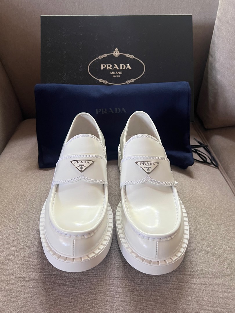 Prada Mens Loafers White, Women's Fashion, Footwear, Loafers on Carousell
