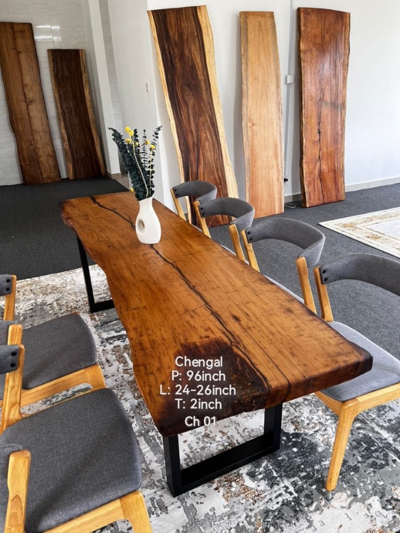 PREMIUM DINING TABLE CENGAL WOOD SLAB, Furniture & Home Living ...