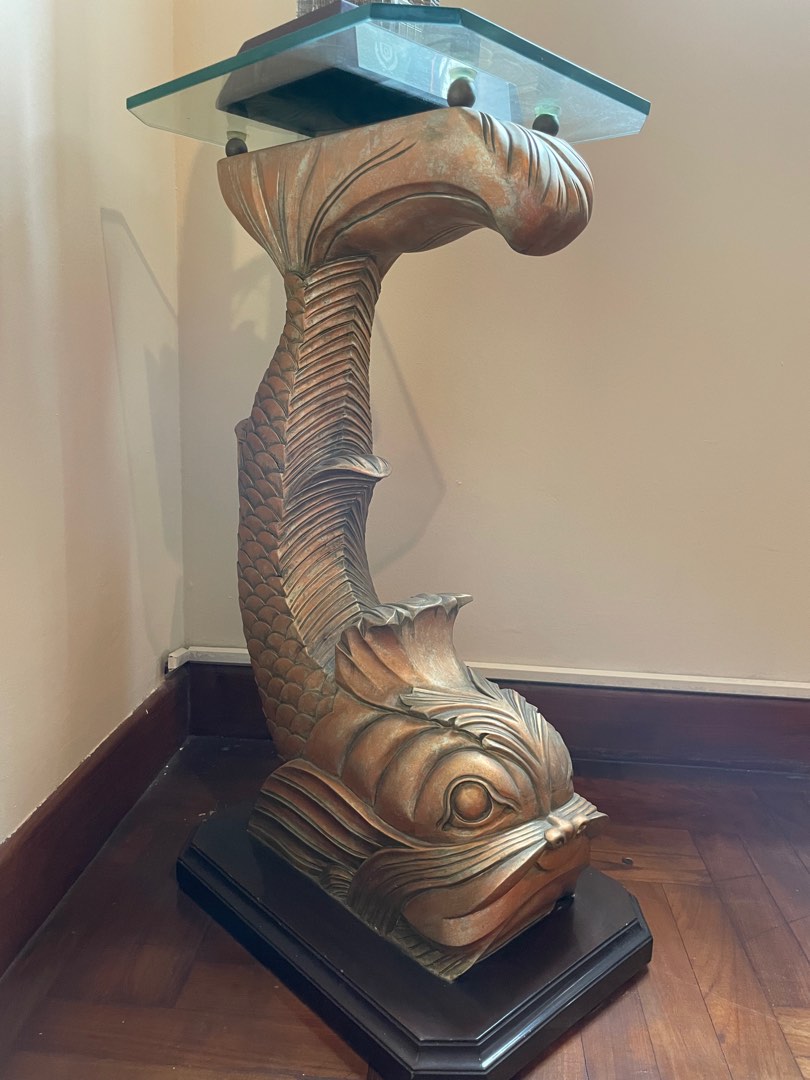 Romanesque fish side table with glass top, Furniture & Home Living ...