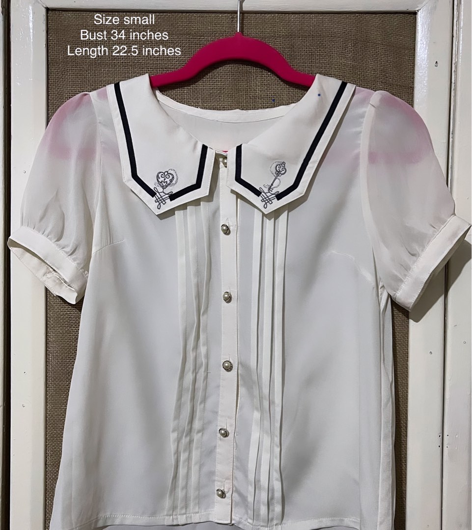 Sailor type blouse small, Women's Fashion, Tops, Blouses on Carousell
