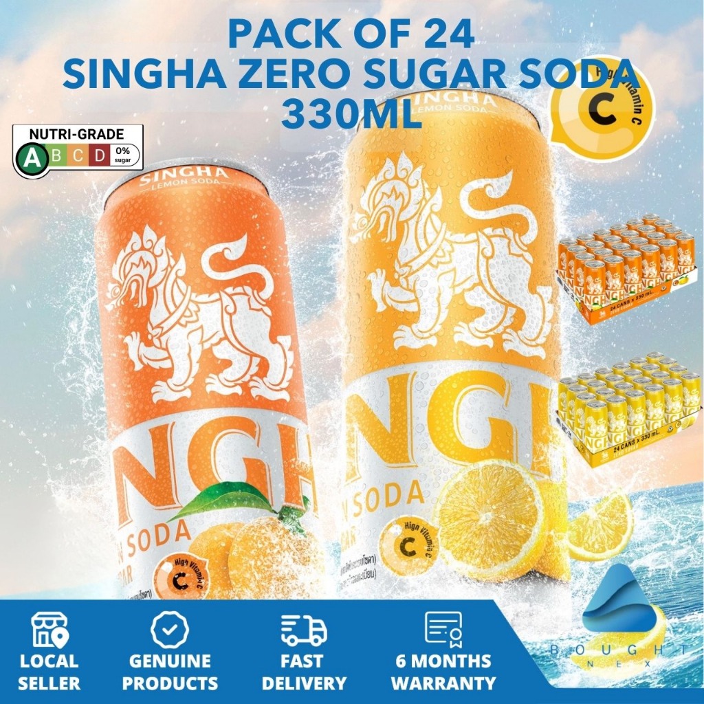 Singha Lemon Soda High Vitamin C Zero No Sugar No Calories 330ml x 24 Cans Thailand Thirst ...