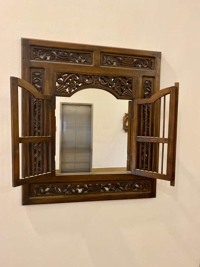 Teak Wood Mirror, Furniture & Home Living, Home Decor, Mirrors on Carousell