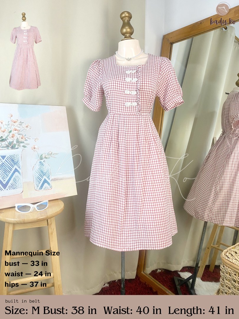 Thrifted Pink Chinese Gingham Maxi Dress, Women's Fashion, Dresses ...