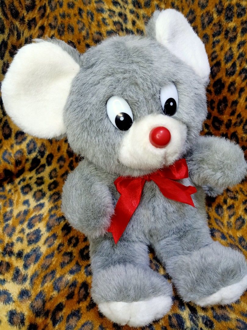 VERY ADORABLE LARGE SIZE RED NOSE GREY MOUSE / RAT PLUSH TOY, Hobbies ...