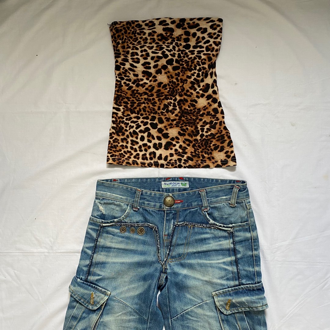 y2k h&m tube top & jorts, Women's Fashion, Tops, Others Tops on Carousell