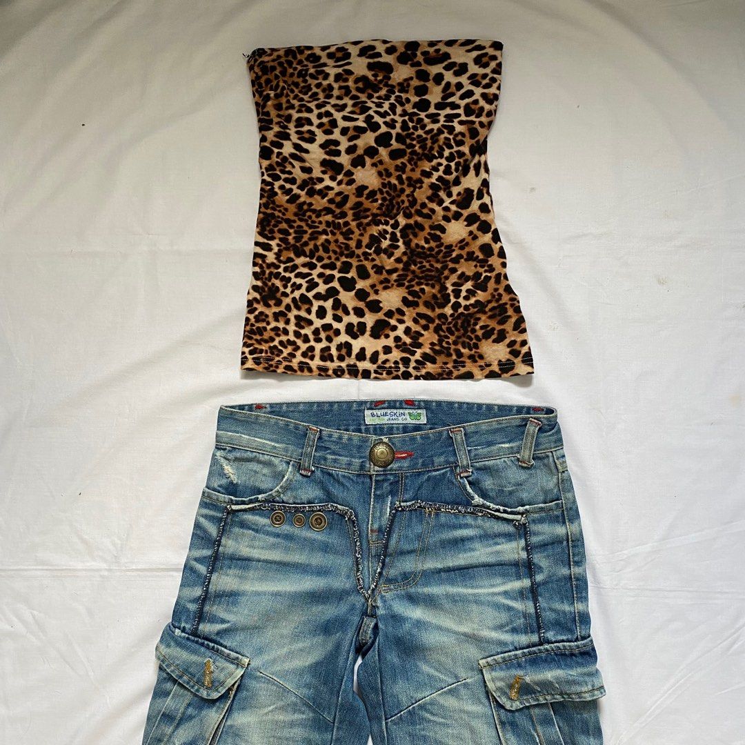 y2k h&m tube top & jorts, Women's Fashion, Tops, Others Tops on Carousell