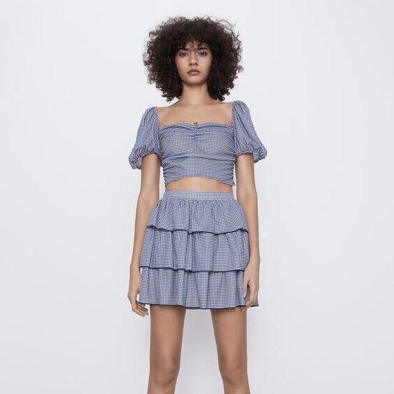 Zara Gingham Blue Top, Women's Fashion, Tops, Shirts on Carousell