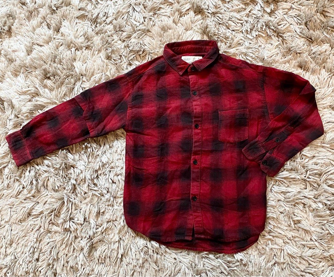 Zara Red Checkered Long Sleeves Polo for Kids / Boys, Babies & Kids ...