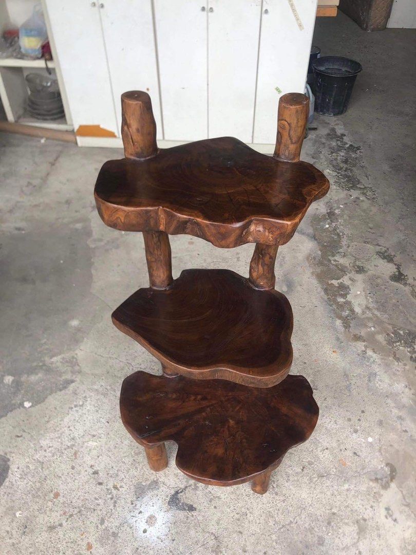 3 tier teak root wood shelves, Furniture & Home Living, Furniture ...