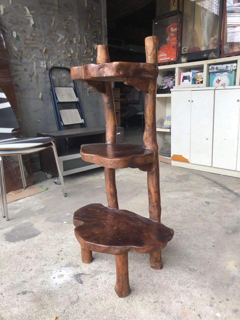 3 tier teak root wood shelves, Furniture & Home Living, Furniture ...