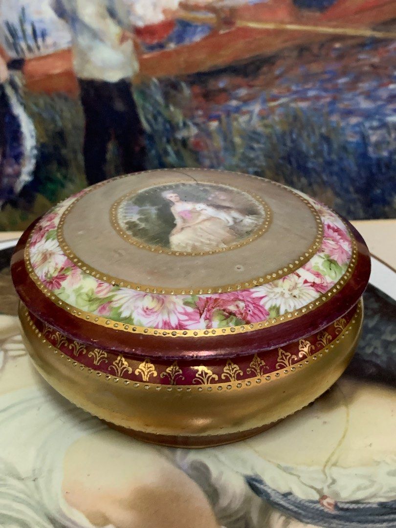 ANTIQUE CIRCA 1800S VICTORIAN PORCELAIN PORTRAIT TRINKET BOX HAND ...