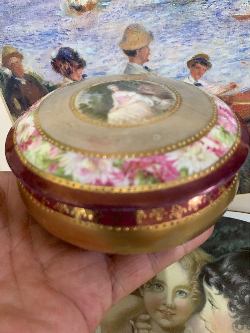 ANTIQUE CIRCA 1800S VICTORIAN PORCELAIN PORTRAIT TRINKET BOX HAND ...