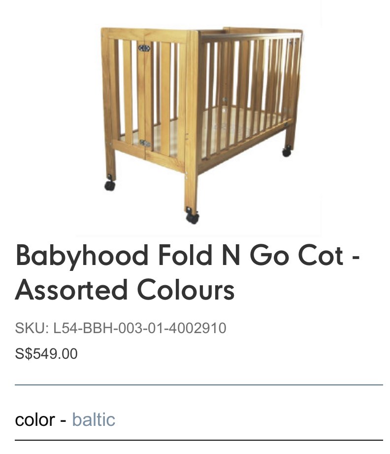 Babyhood - Fold N Go Cot (with wheels), Babies & Kids, Baby Nursery ...
