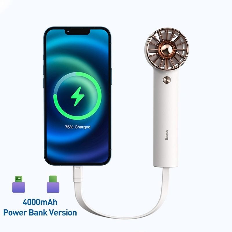 Baseus USB Fan Handheld 4000mAh Emergency Power Pack Rechargeable Mini ...