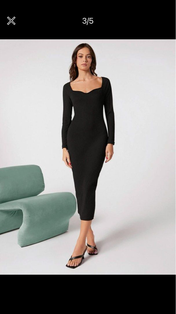 BNIB Black Sweetheart Bodycon Dress, Women's Fashion, Dresses & Sets ...