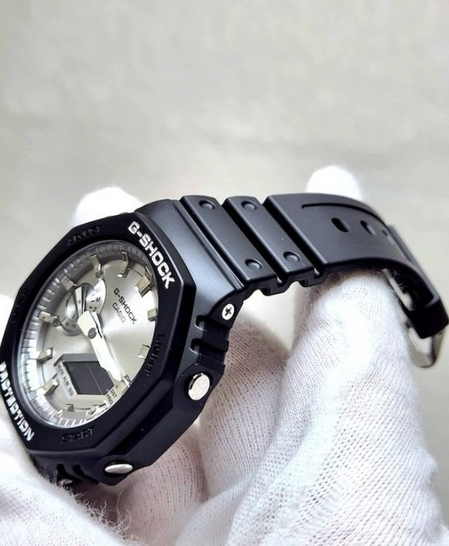 Casio G-Shock GA-2100SB-1A Silver Black Resin Analog Digital World time ...