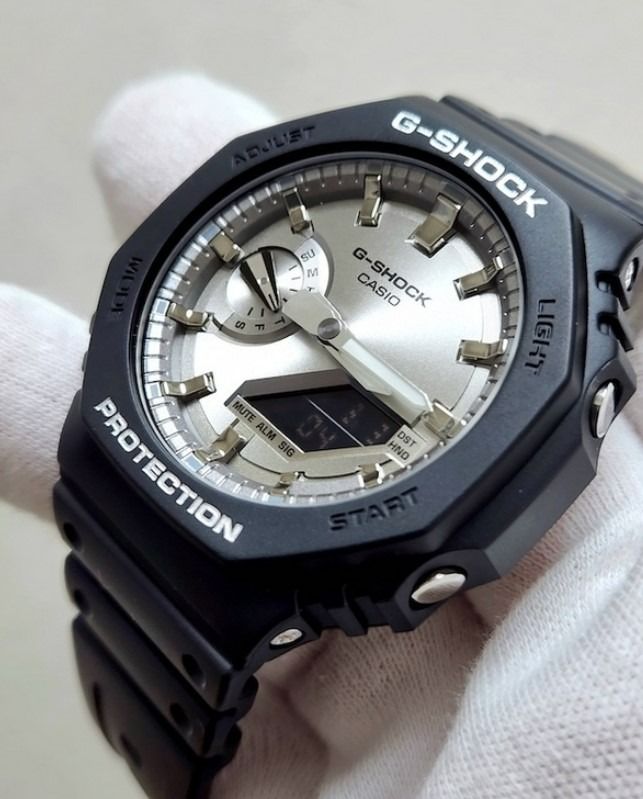Casio G-Shock GA-2100SB-1A Silver Black Resin Analog Digital World time ...