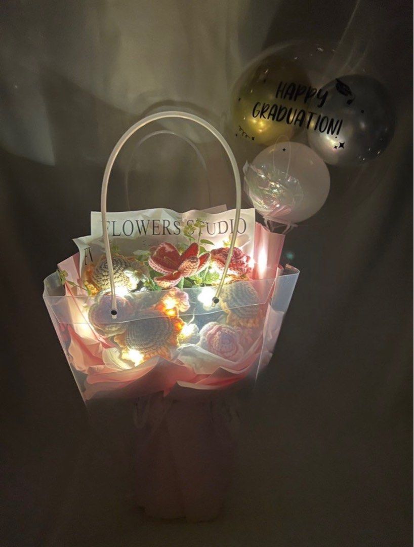 Crochet & Artificial Graduation Bouquet Crochet Flower Balloon Birthday ...