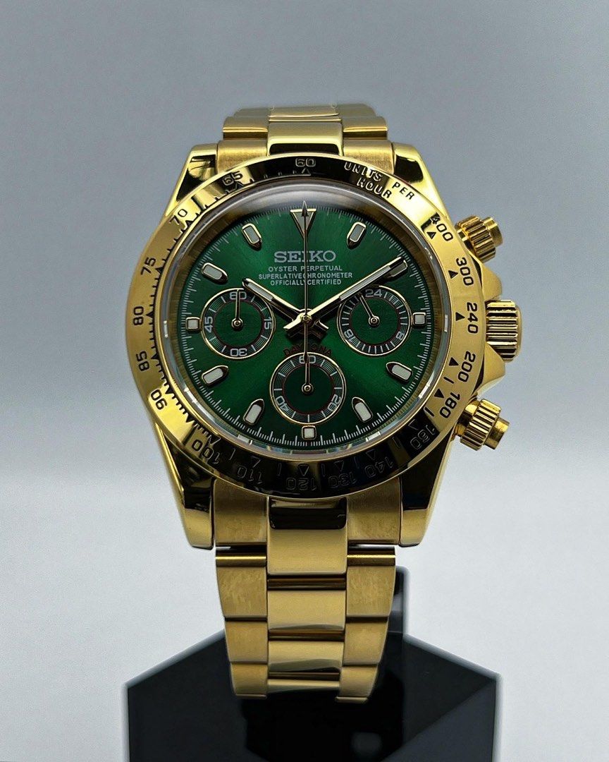 Custom Seiko Mod Green Gold Daytona John Mayer 40mm, Men's Fashion ...