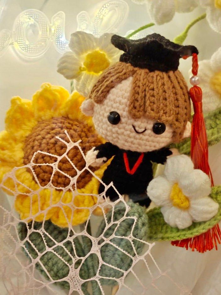 Handmade Crochet grad boy/ Graduation Bouquet/ Graduation flowers ...