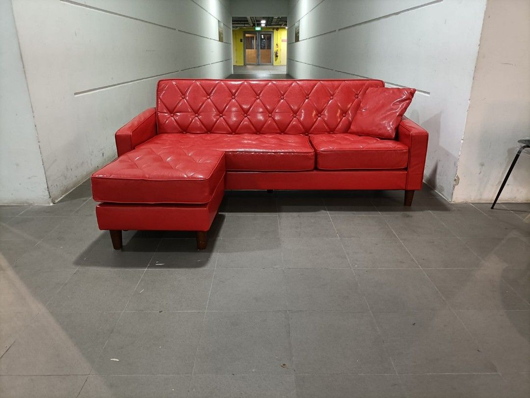 HIDAKO 3 Seater L-Shaped Sofa in GLOSS RED PU, Furniture & Home Living, Furniture, Sofas on ...