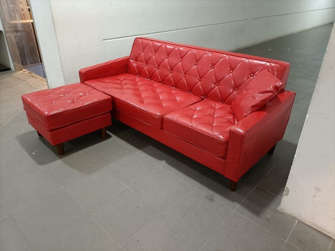 HIDAKO 3 Seater L-Shaped Sofa in GLOSS RED PU, Furniture & Home Living, Furniture, Sofas on ...