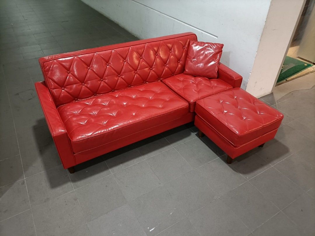HIDAKO 3 Seater L-Shaped Sofa in GLOSS RED PU, Furniture & Home Living, Furniture, Sofas on ...