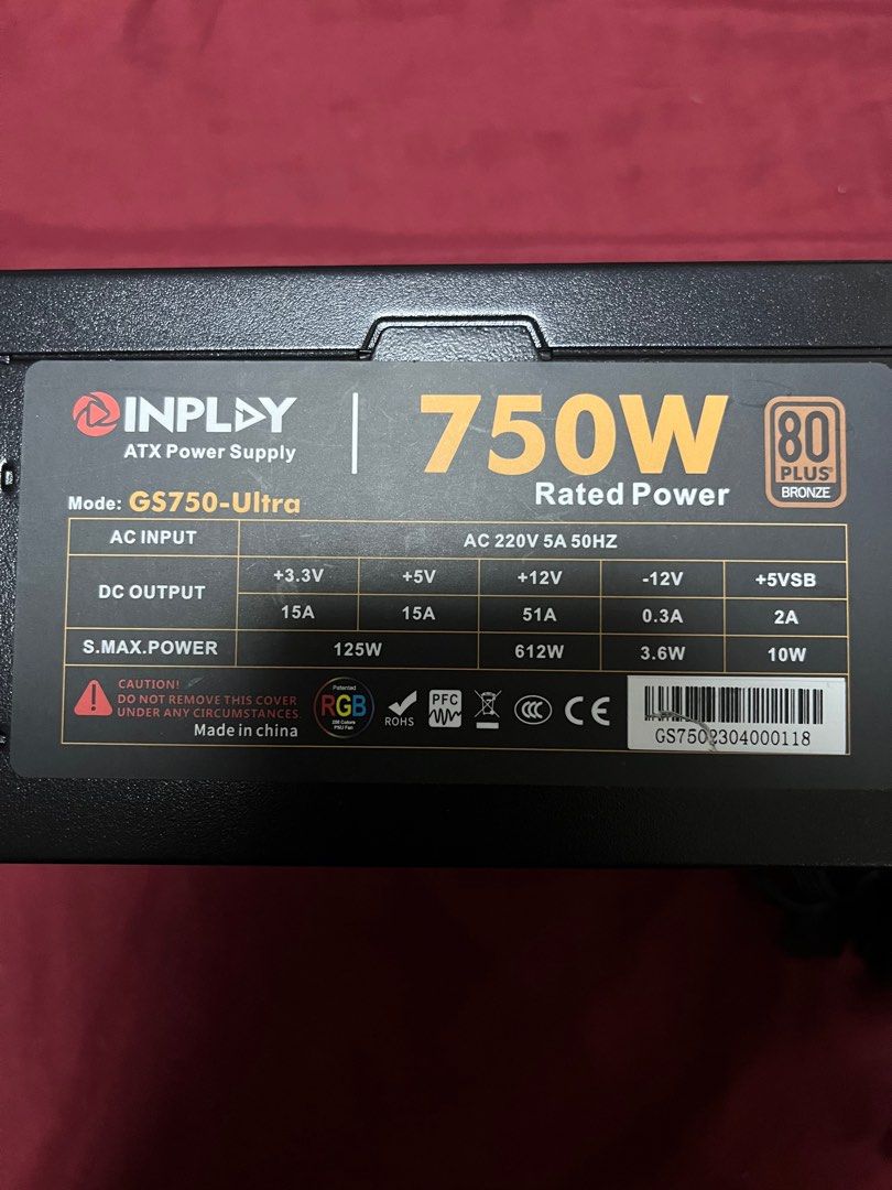 Inplay 750w PSU 80 Plus Bronze, Computers & Tech, Parts & Accessories ...