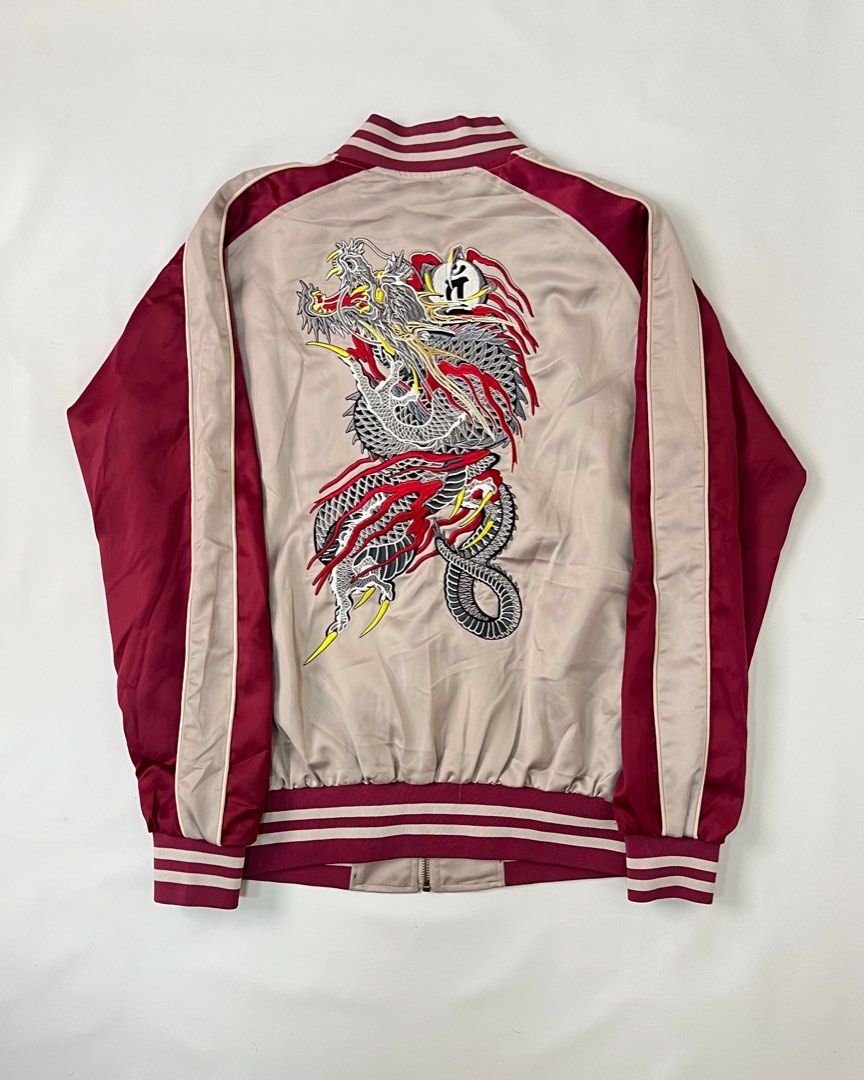 INSERT COIN burgandy red dragon jacket, Women's Fashion, Coats, Jackets ...