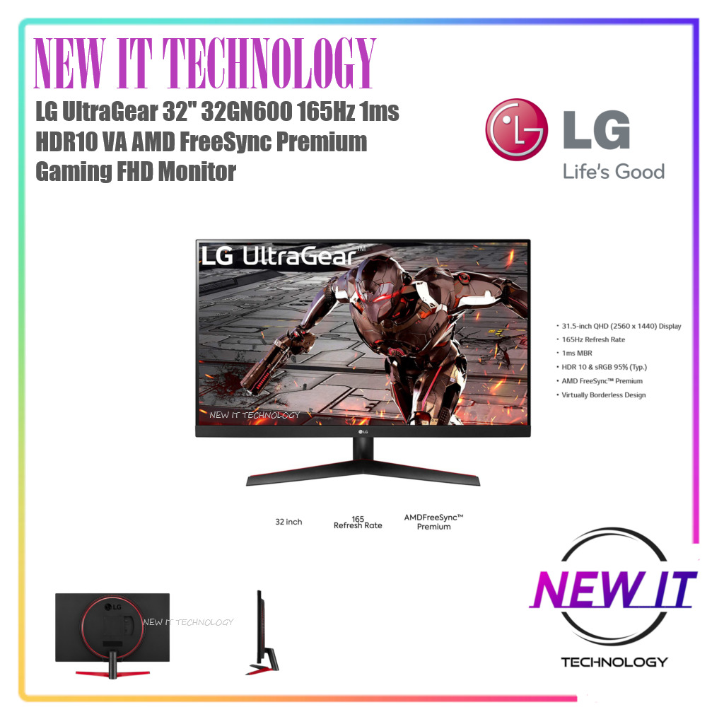 LG UltraGear 32" 32GN600 32GN600-B QHD (2560 x 1440) 165Hz 1ms HDR10 VA ...