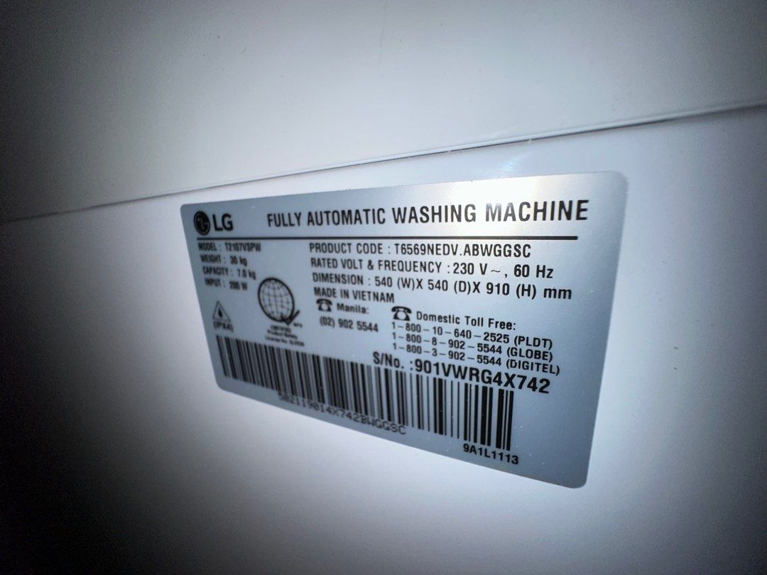 LG Washing Machine 7.0kg Top Load T2107VS2W, TV & Home Appliances ...