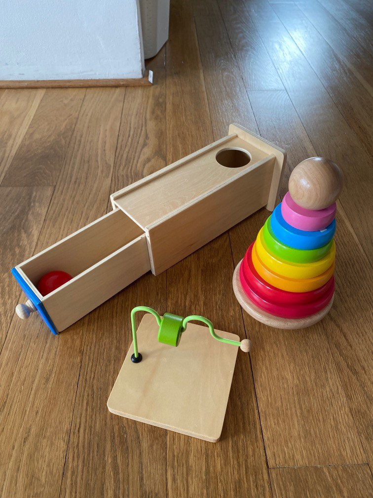 Montessori wooden toys object permanence rainbow stacker, Babies & Kids ...