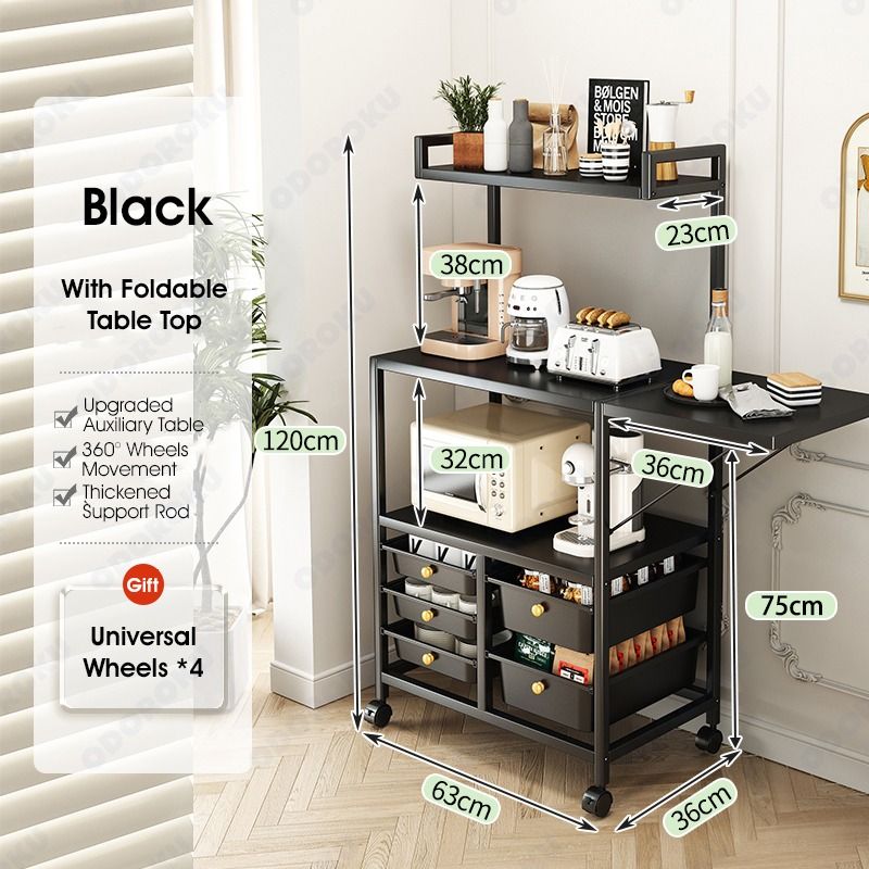 ODOROOKU 2/3/4 Tiers Folding Tabletop Standing Bakers Rack with Pullout ...