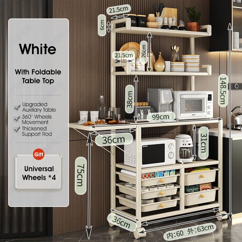 ODOROOKU 2/3/4 Tiers Folding Tabletop Standing Bakers Rack with Pullout ...