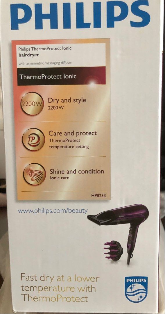PHILIPS THERMOPROTECT IONIC HAIRDRYER, Beauty & Personal Care, Hair on ...