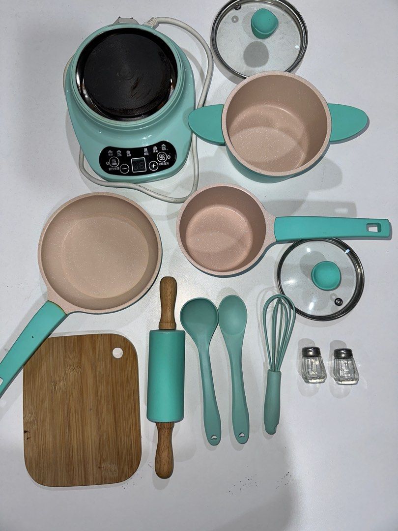 Real Mini Cooking Kitchen Set for Kids (Pink and Green) Montessori ...