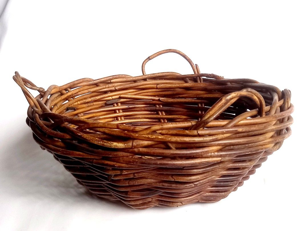 Rustic brown basket, lacquered wicker, 6 in. H x 10.5 in. diameter ...