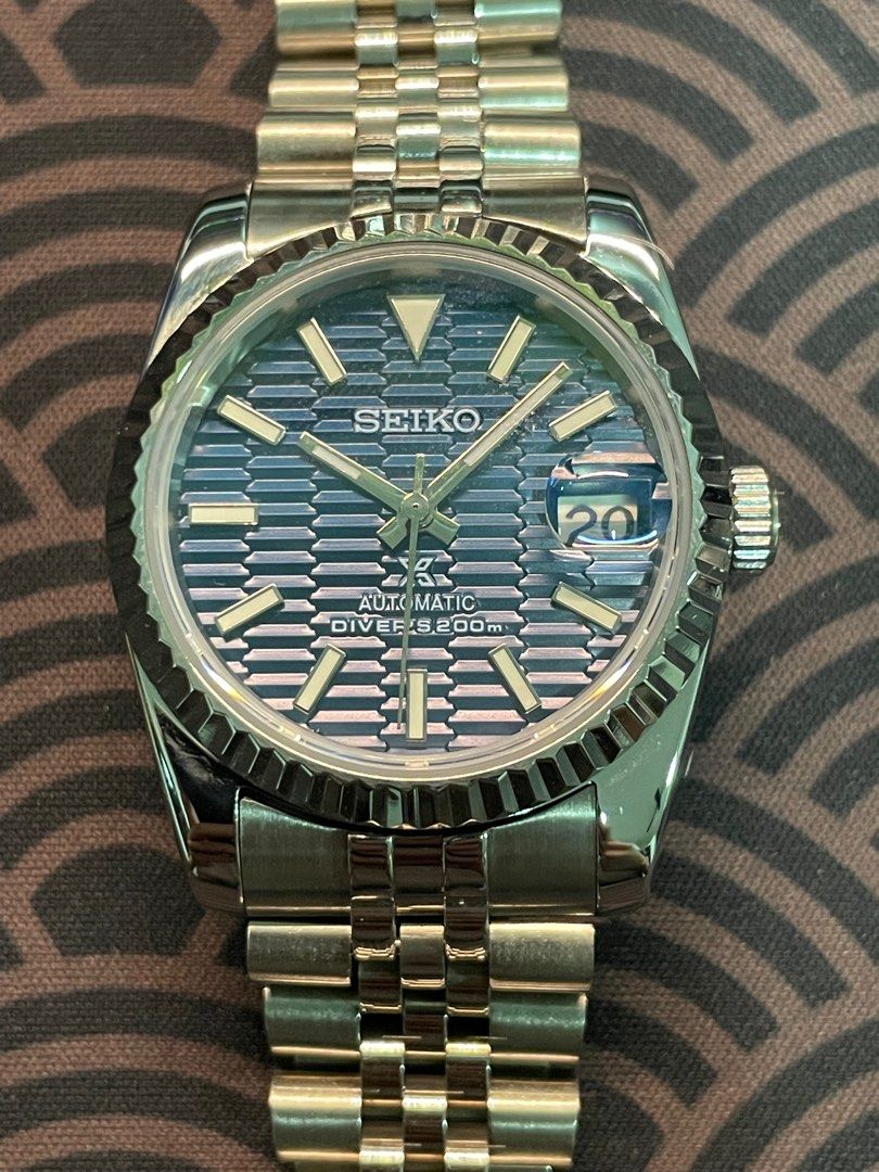 Seiko Custom Mod “Datejust Fluted Motif Blue” 36mm case, Men's Fashion ...