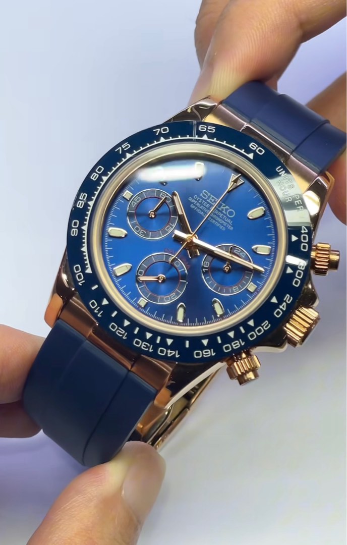 Seiko Daytona Mod (Blue dial blue bezel in rose gold), Luxury, Watches ...