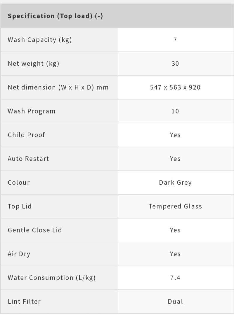 Sharp 7kg Washing Machine ESG70G, TV & Home Appliances, Washing ...