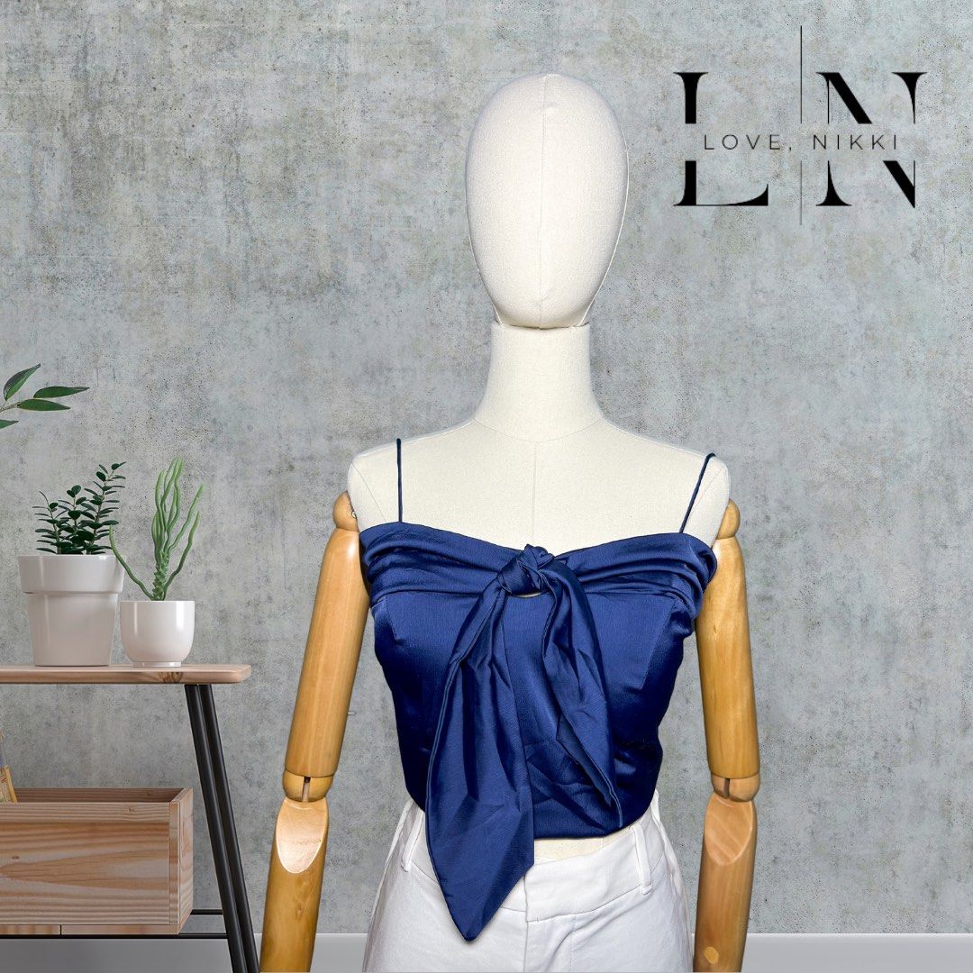 Silk satin blue formal top, Women's Fashion, Tops, Blouses on Carousell