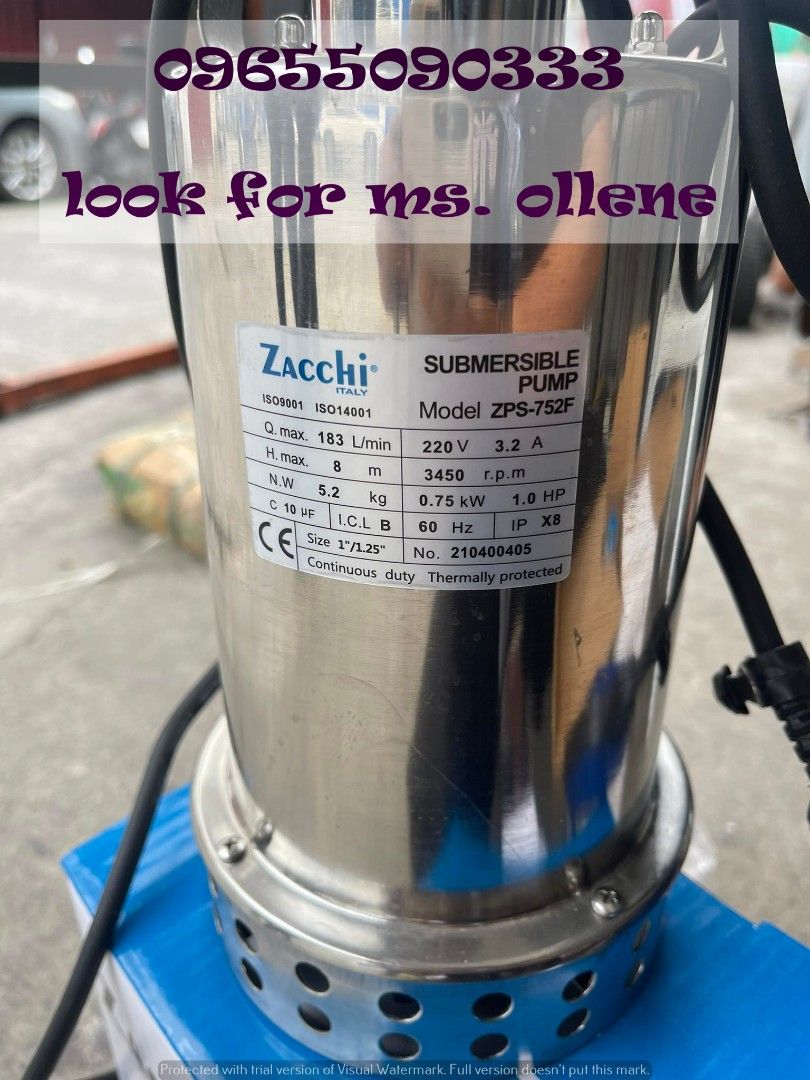 Submersible pump zacchi, Commercial & Industrial, Construction Tools ...