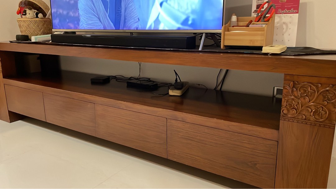 Teakwood indo style TV Console, Furniture & Home Living, Furniture, TV ...