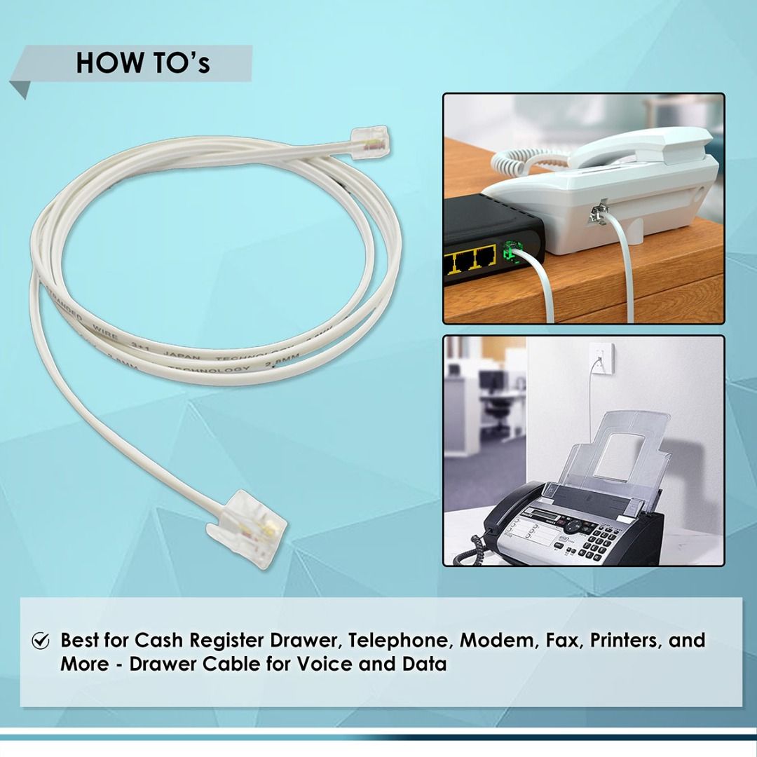 TELEPHONE LINE EXTENSION CORD with RJ11 4-PIN 6P4C MODULAR, BEST FOR ...